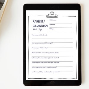 Back to School Parent Survey | Getting to Know Your Child Questionnaire ...