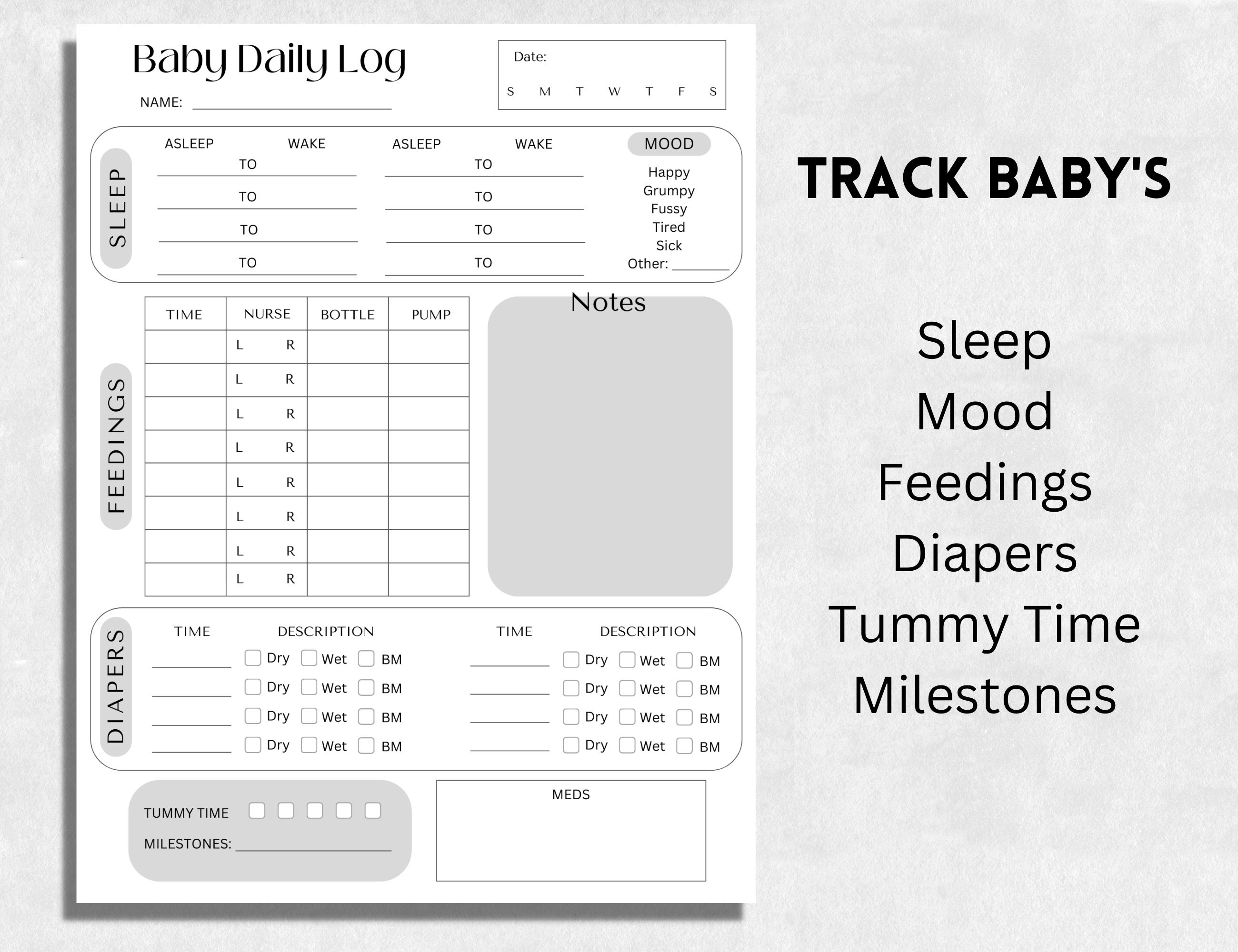 Editable Baby's Daily Log Printable Newborn Tracker - Etsy