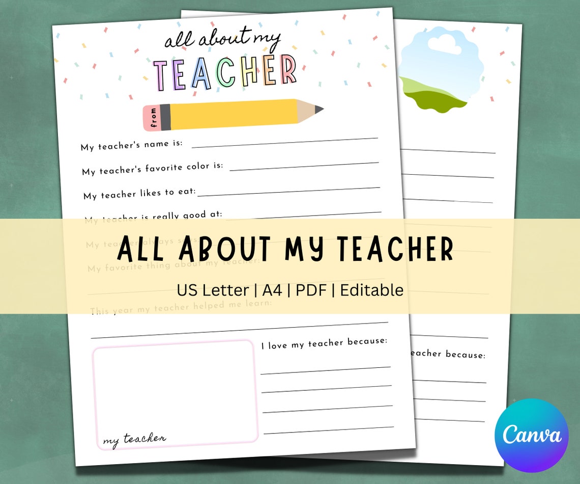 Teacher Appreciation Week All About My Teacher Questionnaire - Etsy