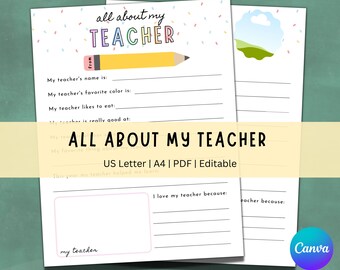 Teacher Favorite Things Survey Printable All About My Teacher - Etsy