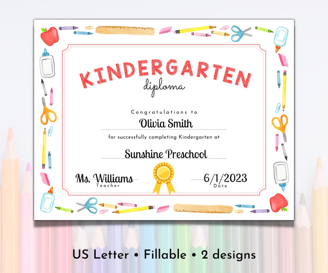 Printable Kindergarten Graduation Diploma | Kinder Certificate Editable ...
