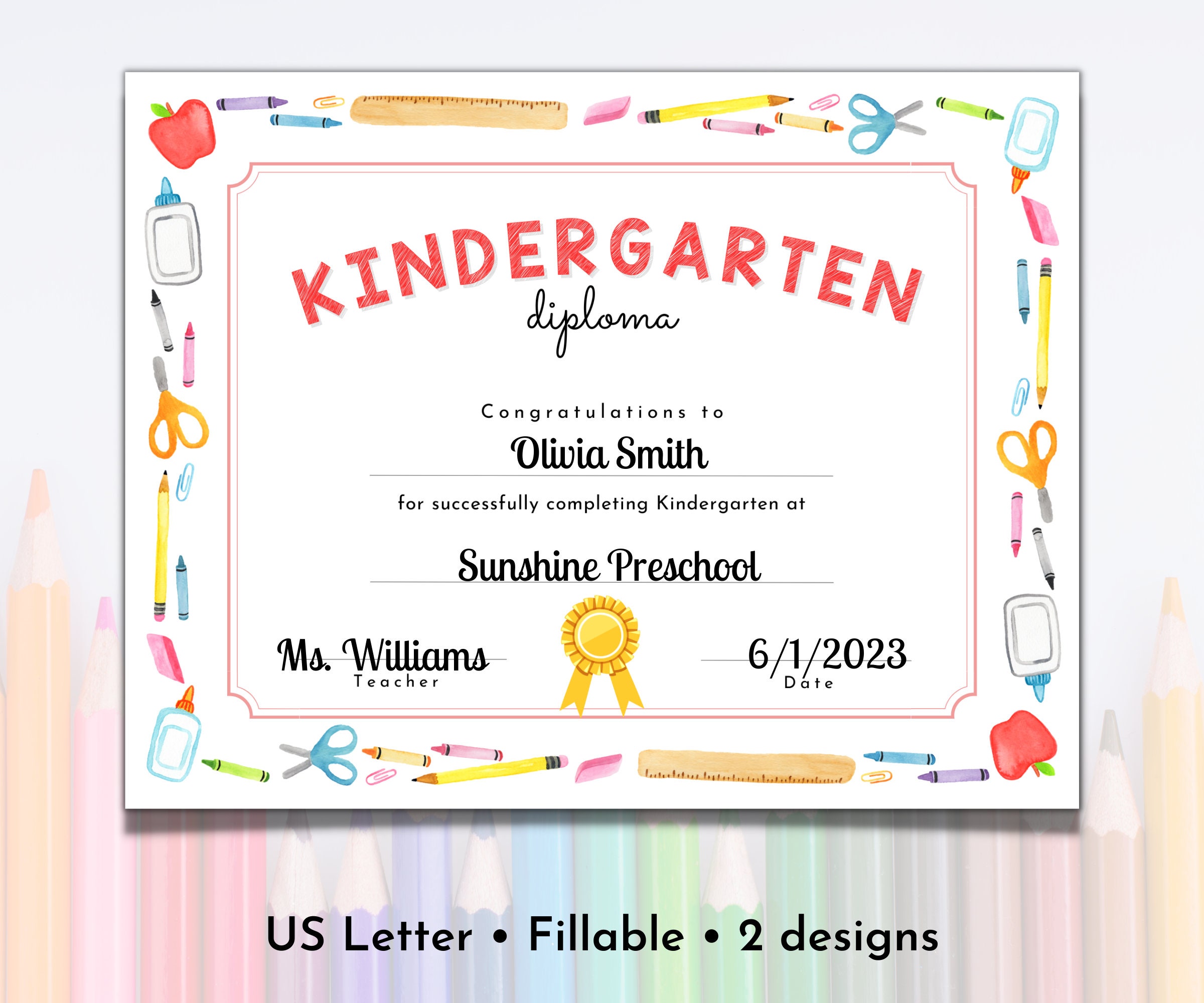 Printable Kindergarten Graduation Diploma Kinder Certificate Editable ...