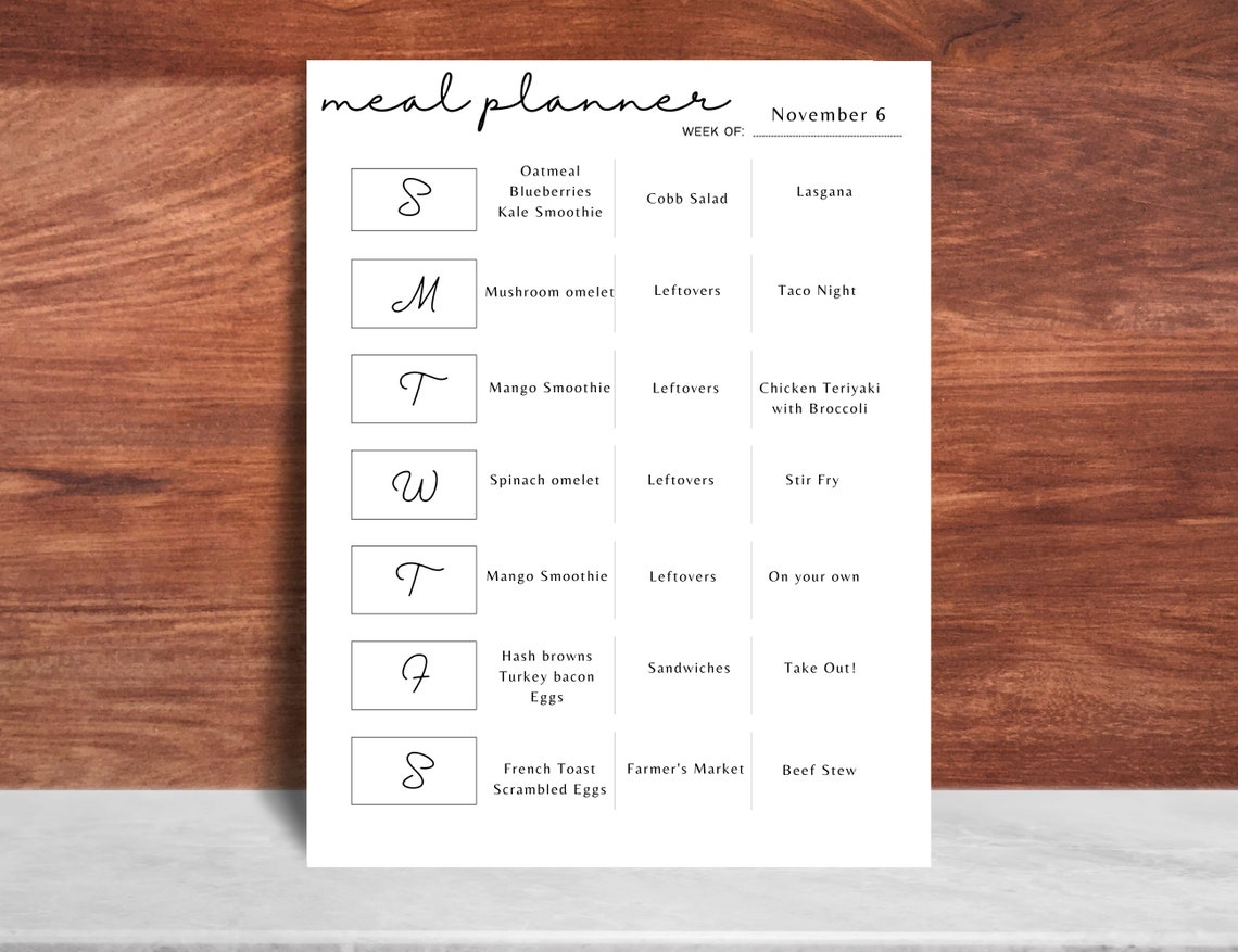 Minimalist Weekly Meal Planner Printable Shopping Grocery List Meal ...