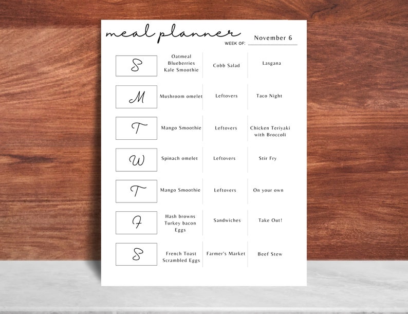 Minimalist Weekly Meal Planner Printable Shopping Grocery List Meal ...