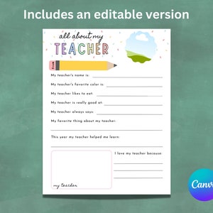 Teacher Appreciation Week All About My Teacher Questionnaire ...