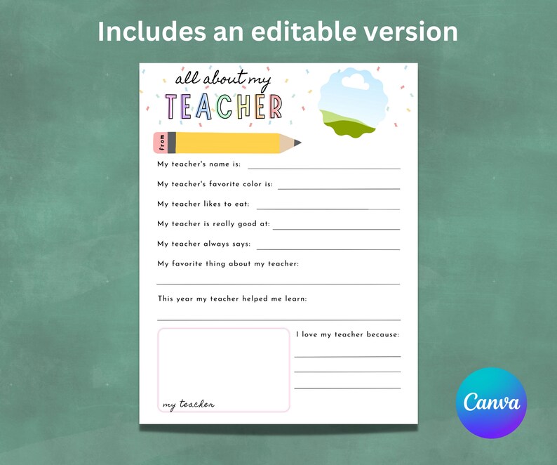 Teacher Appreciation Week All About My Teacher Questionnaire - Etsy