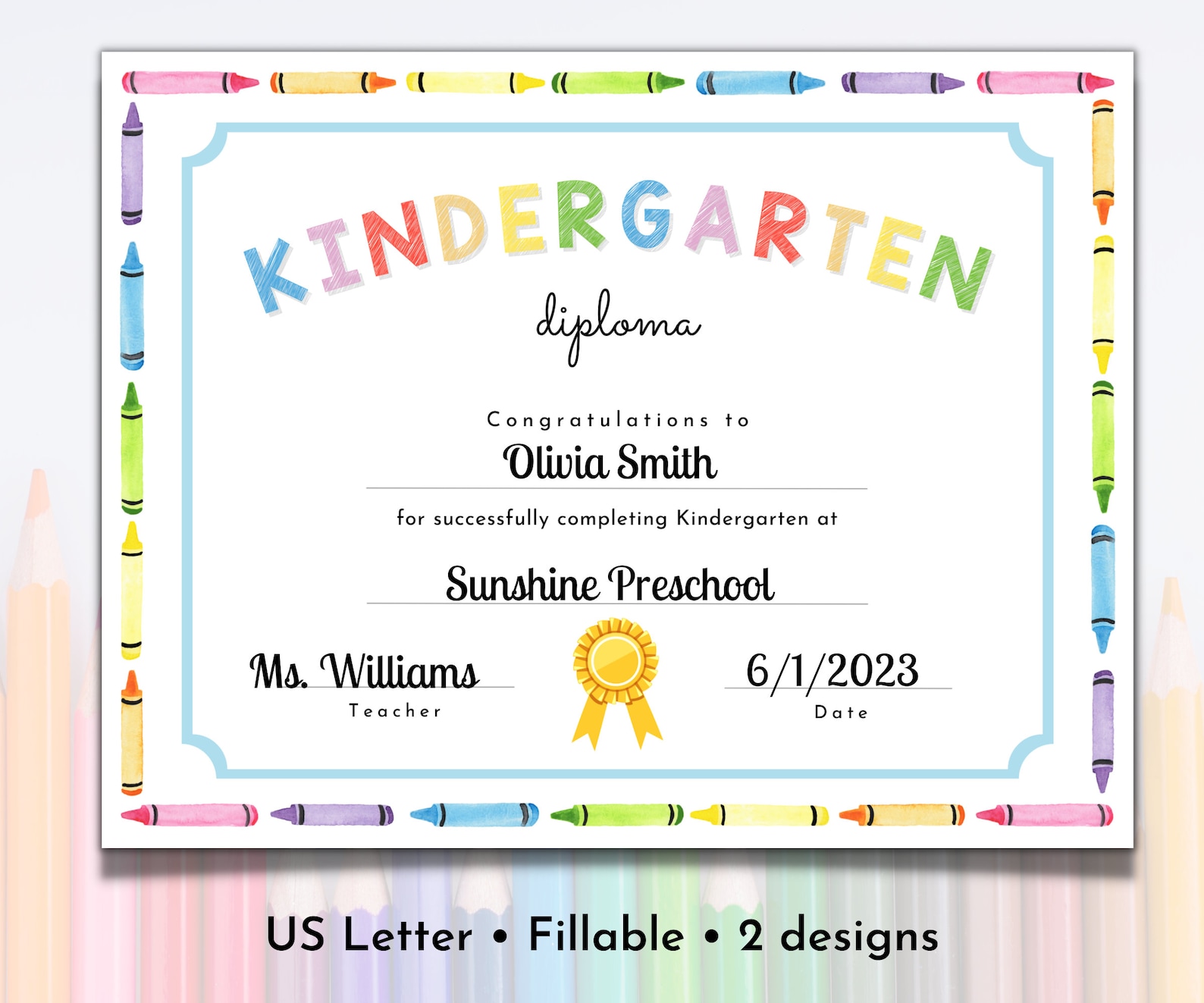 Printable Kindergarten Graduation Diploma Kinder Certificate Editable ...