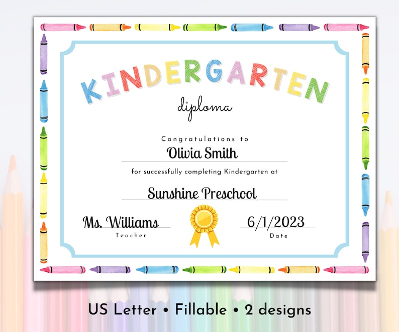 Printable Kindergarten Graduation Diploma | Kinder Certificate Editable ...