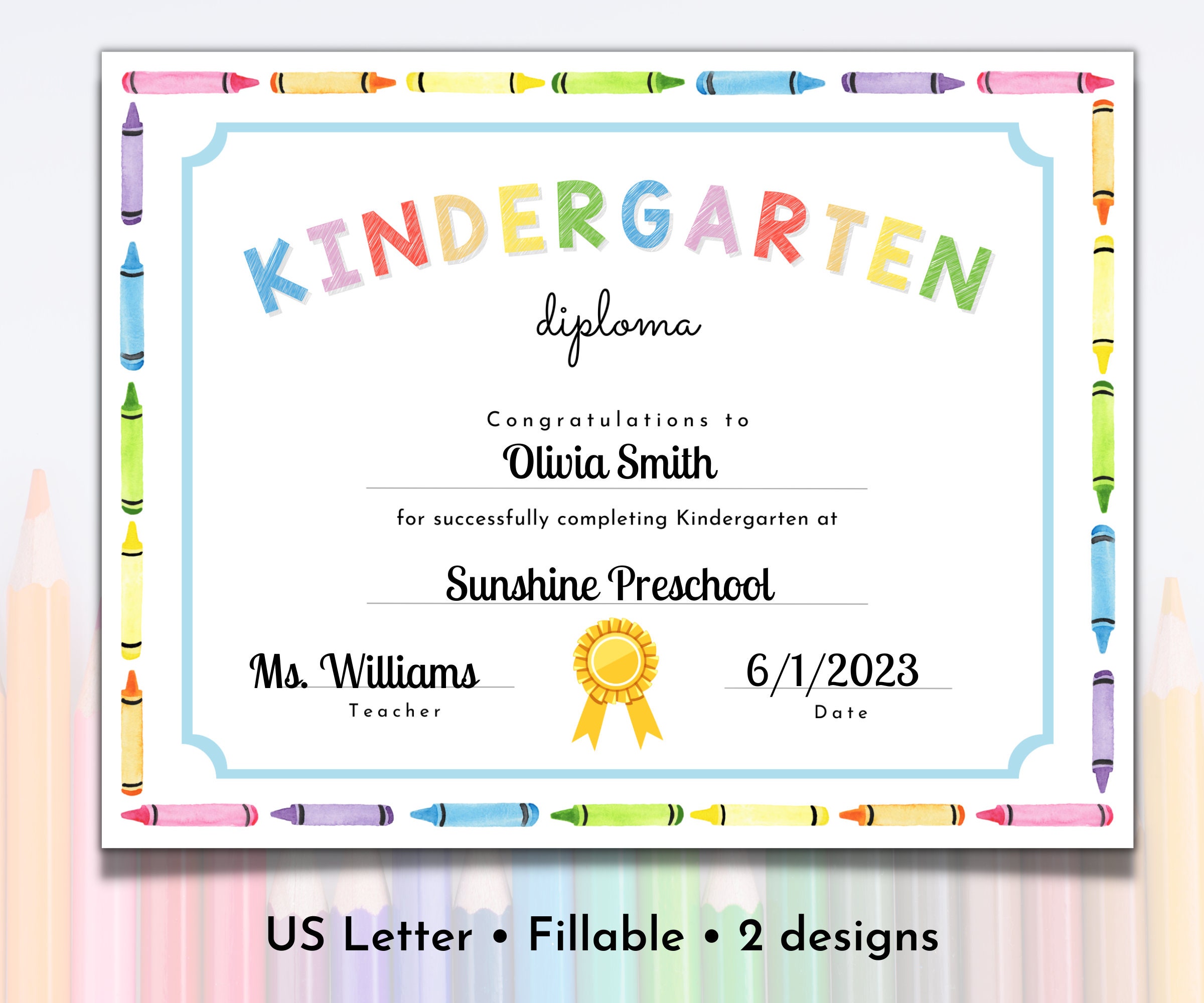 Printable Kindergarten Graduation Diploma Kinder Certificate Editable ...