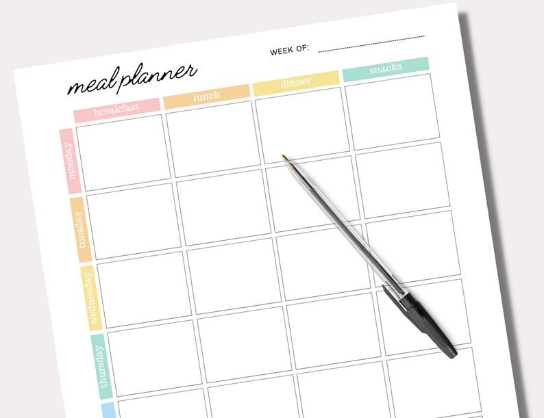 Printable Weekly Meal Planner Printable Grocery List Meal Plan Template ...