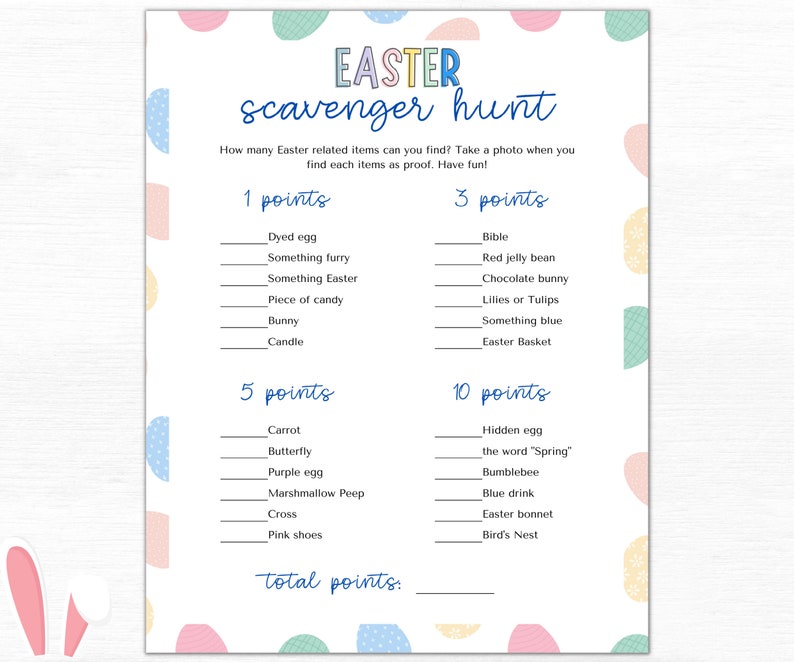 Printable Easter Scavenger Hunt Point Game Family Game Night Easter ...