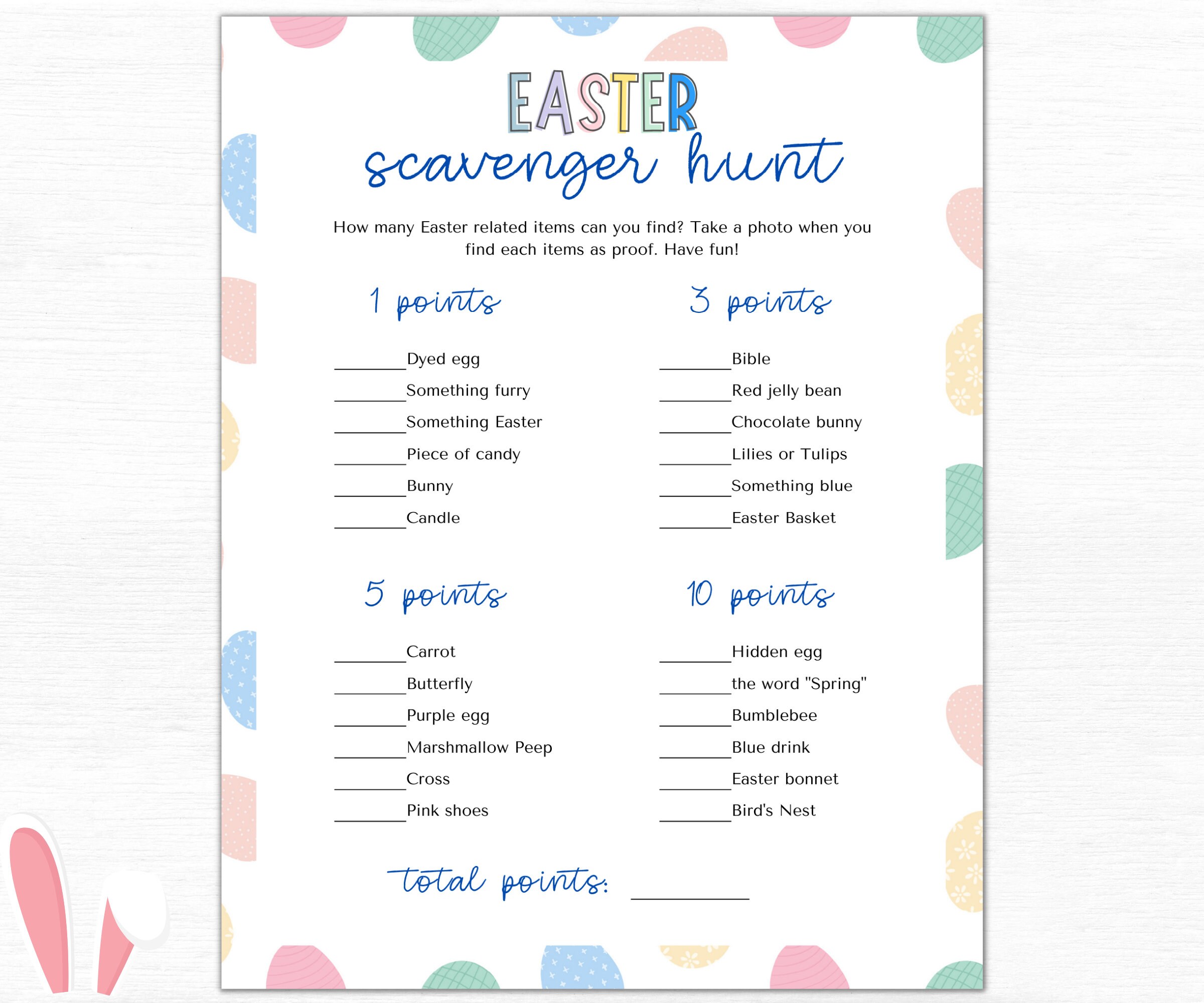 Printable Easter Scavenger Hunt Point Game | Family Game Night | Easter ...