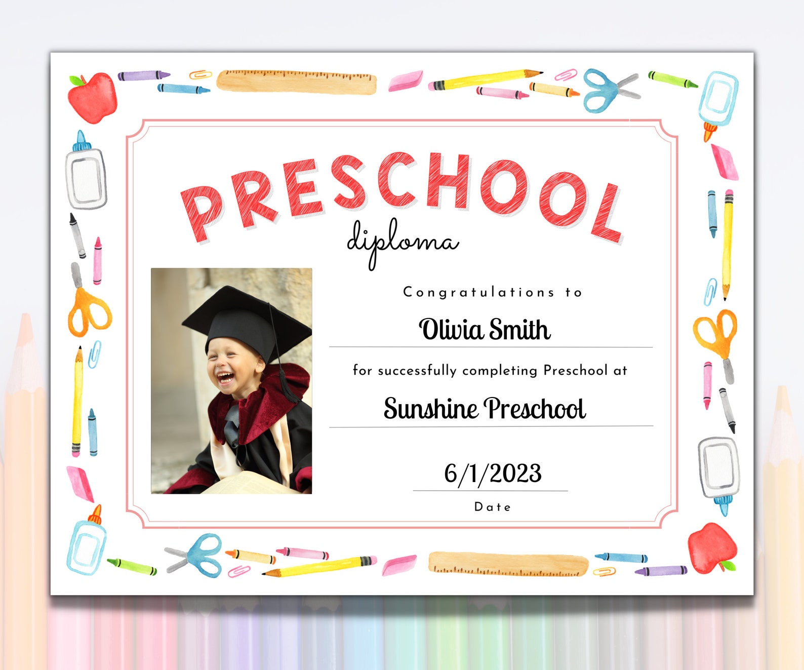 Printable Preschool Graduation Diploma Preschool Certificate Editable ...
