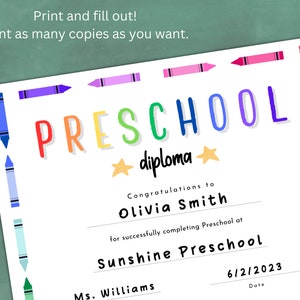 Printable Preschool Graduation Diploma | Preschool Certificate Editable ...