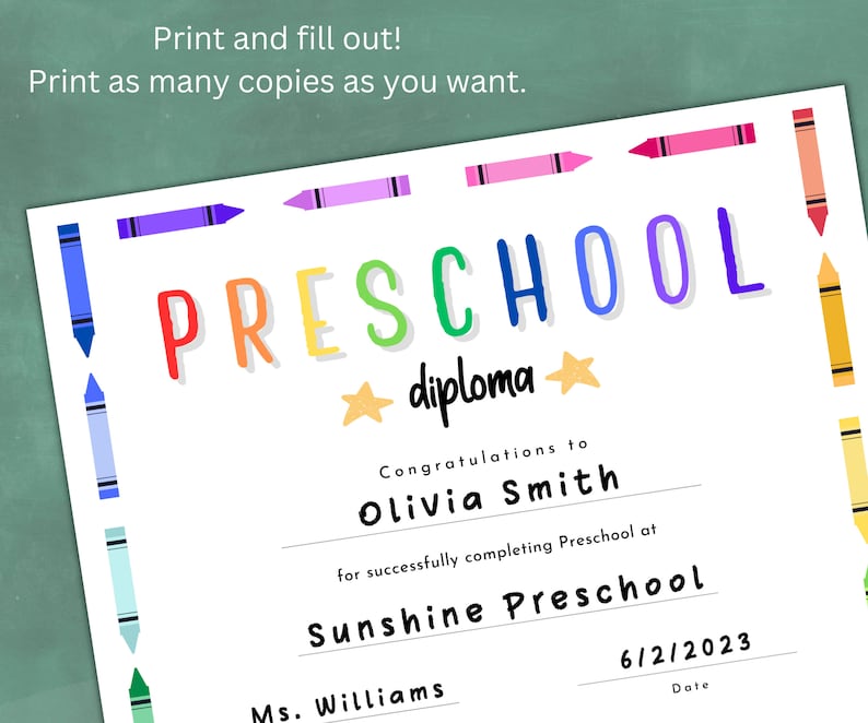 Printable Preschool Graduation Diploma Preschool Certificate Editable ...