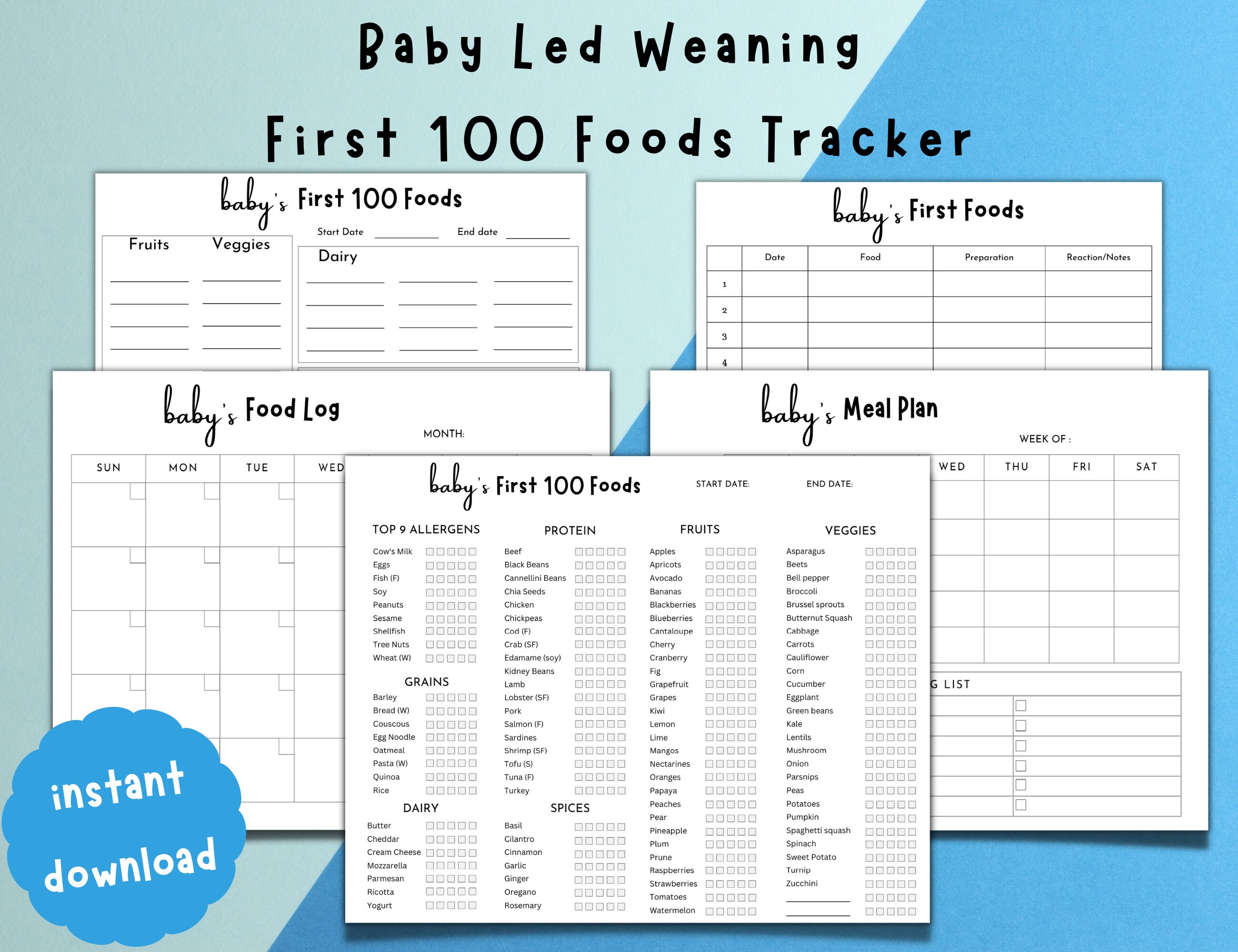 Baby's First 100 Foods Tracker Baby Led Weaning Meal Planning First 100 ...