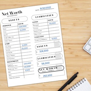 Net Worth Tracker Printable | Net Worth Annual Worksheet | Monthly ...