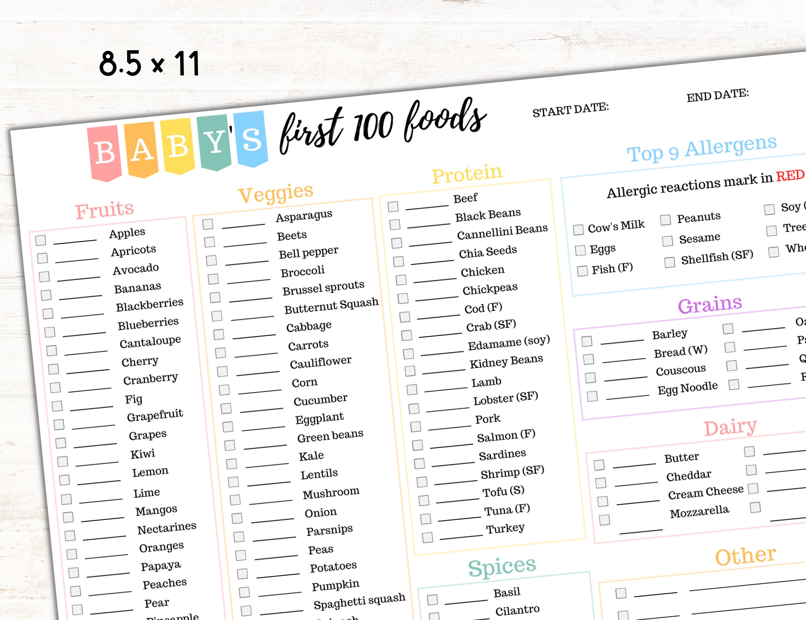 Baby's First 100 Foods Tracker Baby Led Weaning Meal - Etsy