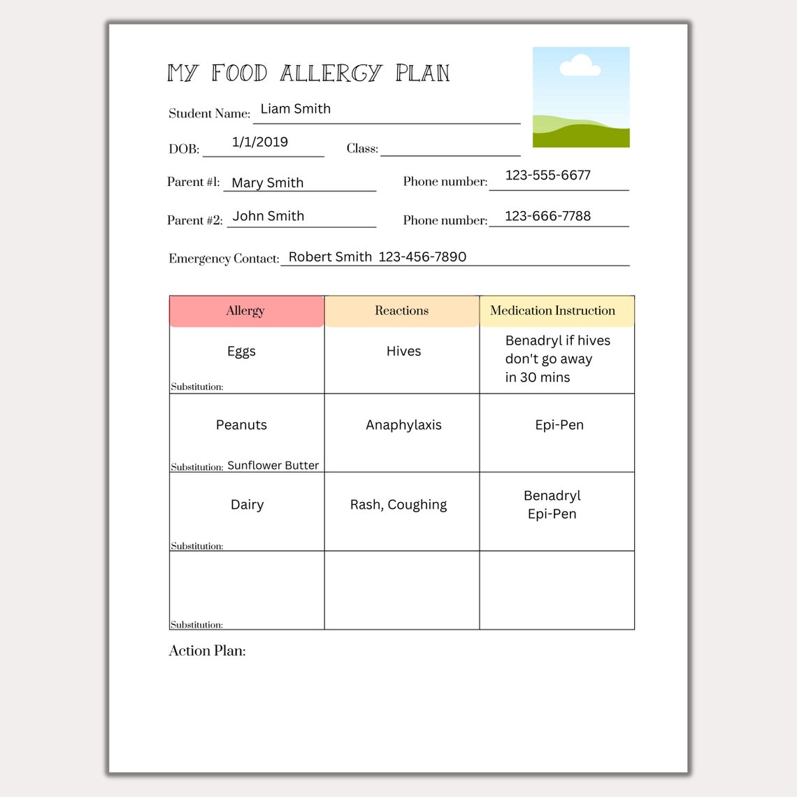 Food Allergy Tracker Form Printable Food Allergy School - Etsy