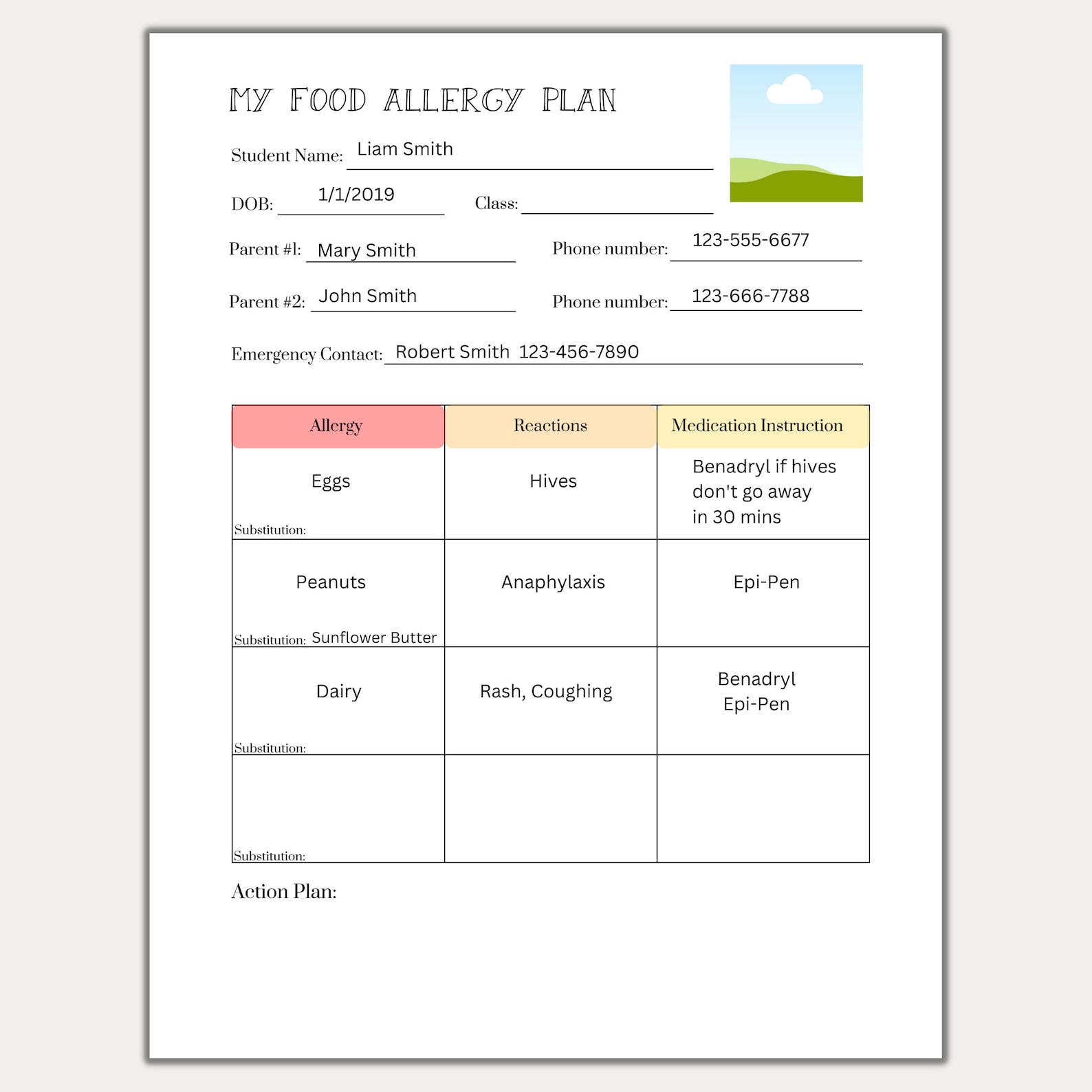 Food Allergy Tracker Form Printable | Food Allergy School Checklist ...