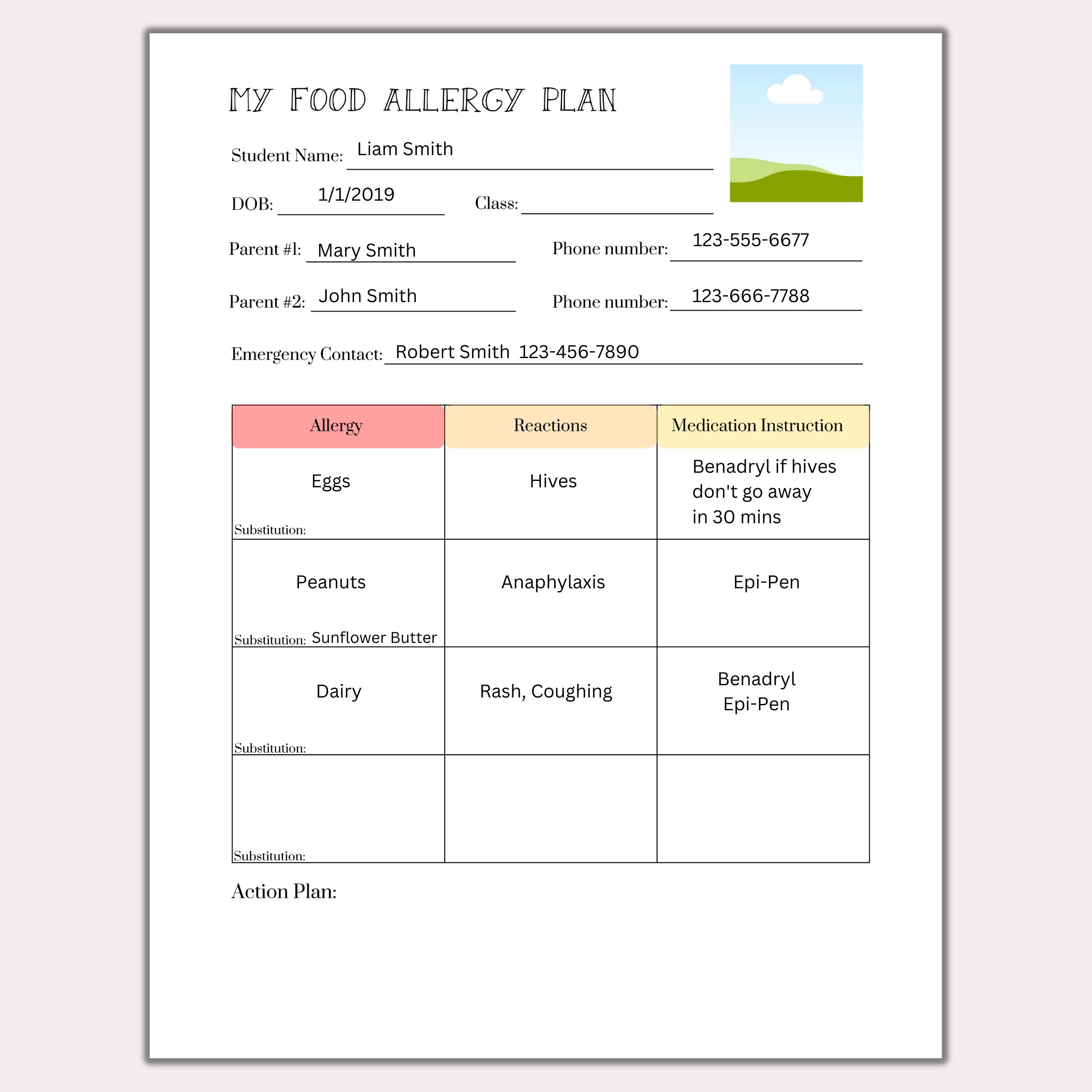 Food Allergy Tracker Form Printable Food Allergy School Checklist Food ...
