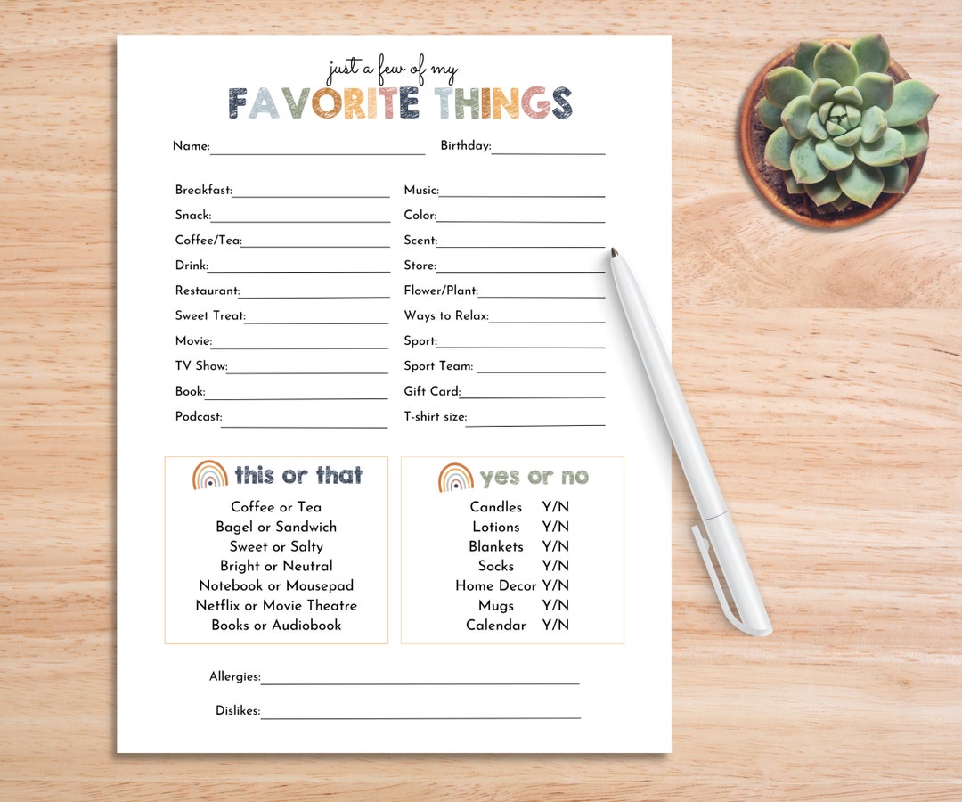 Favorites Survey | Just a Few of My Favorite Things | Co-worker ...