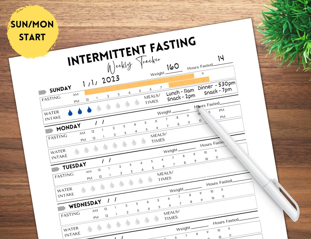 Printable Weekly Intermittent Fasting Tracker | Fasting Challenge ...