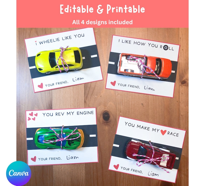 Printable Car Classroom Valentines | Boy Valentines | Race Car ...