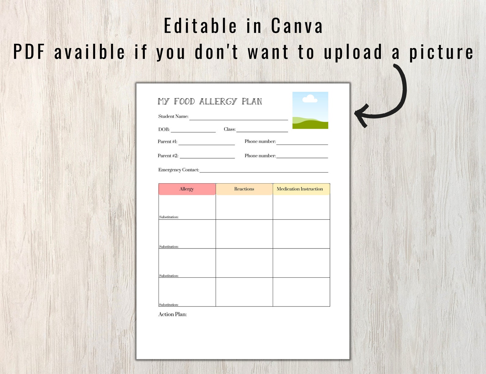 Food Allergy Tracker Form Printable Food Allergy School - Etsy