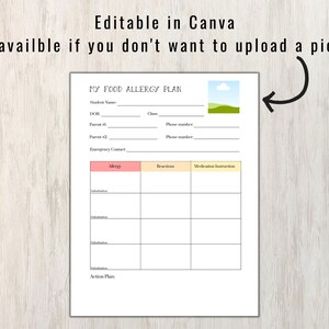 Food Allergy Tracker Form Printable Food Allergy School - Etsy