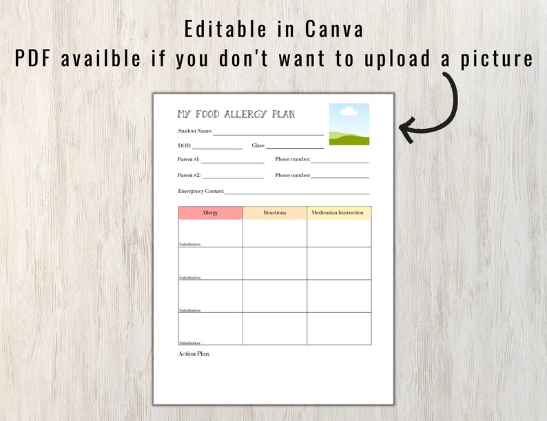 Food Allergy Tracker Form Printable Food Allergy School - Etsy