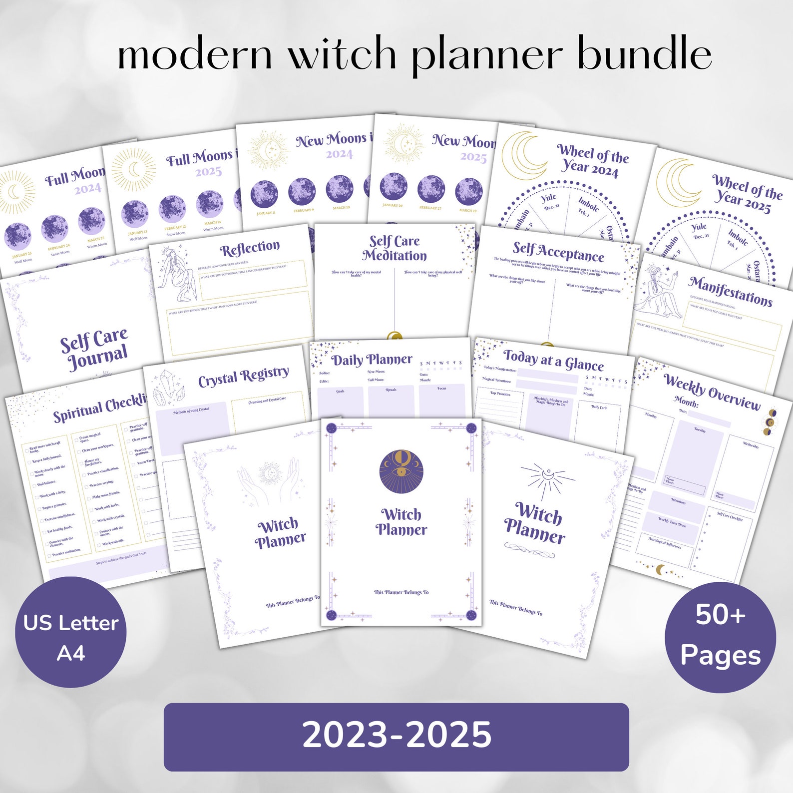 2023 2024 2025 Modern Witch Planner Printable Bundle Witchy Planner Self Care Witch Journal ...
