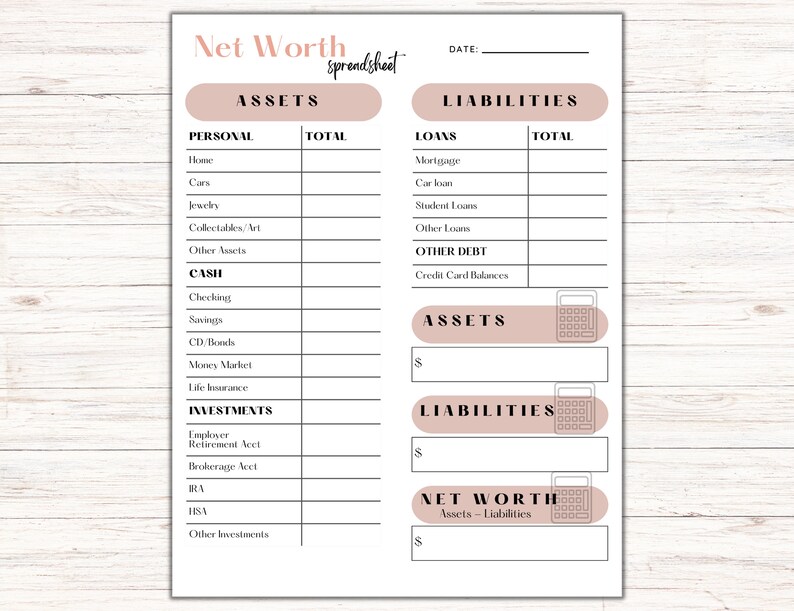 Net Worth Tracker Printable Net Worth Annual Worksheet - Etsy