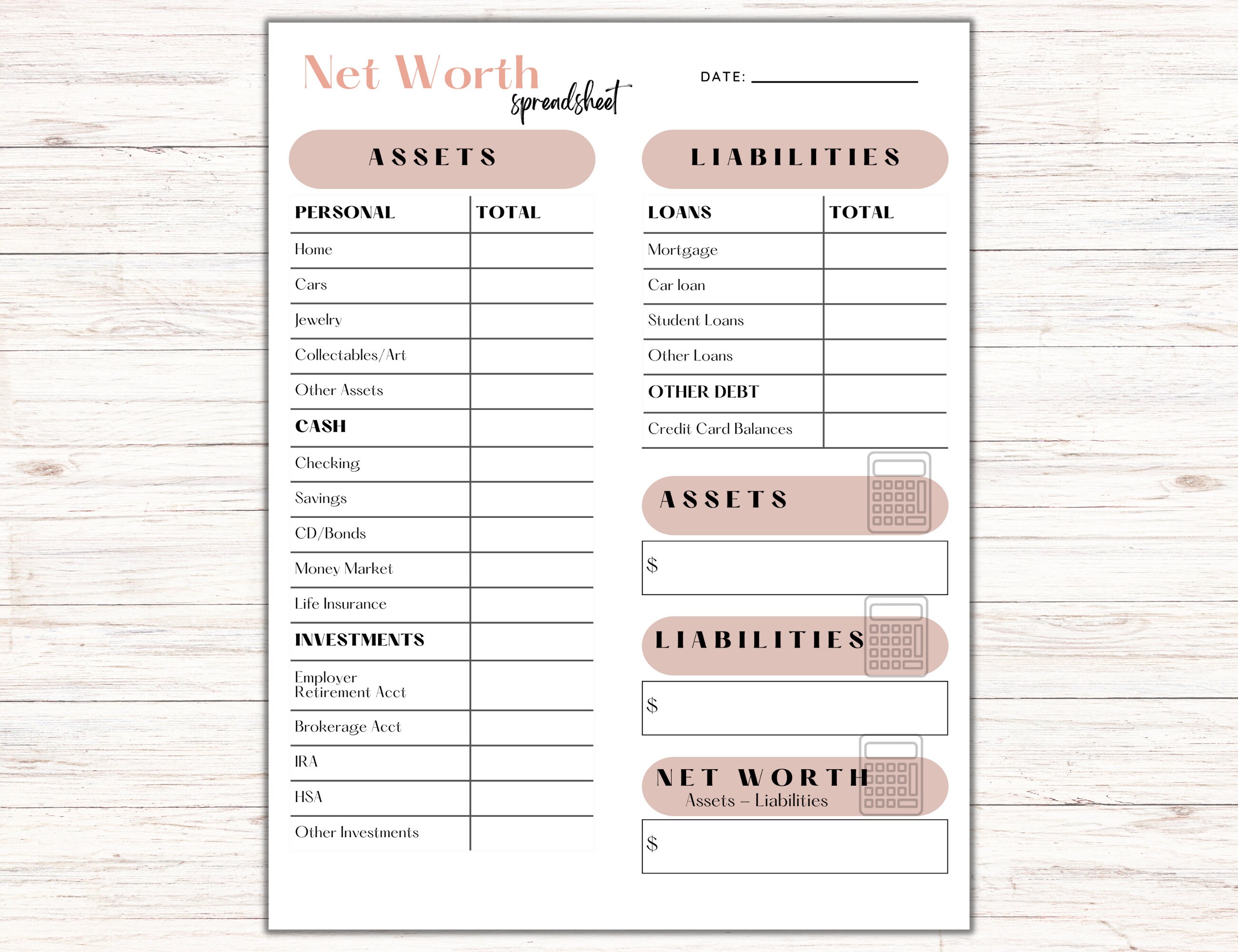 Net Worth Tracker Printable Net Worth Annual Worksheet - Etsy