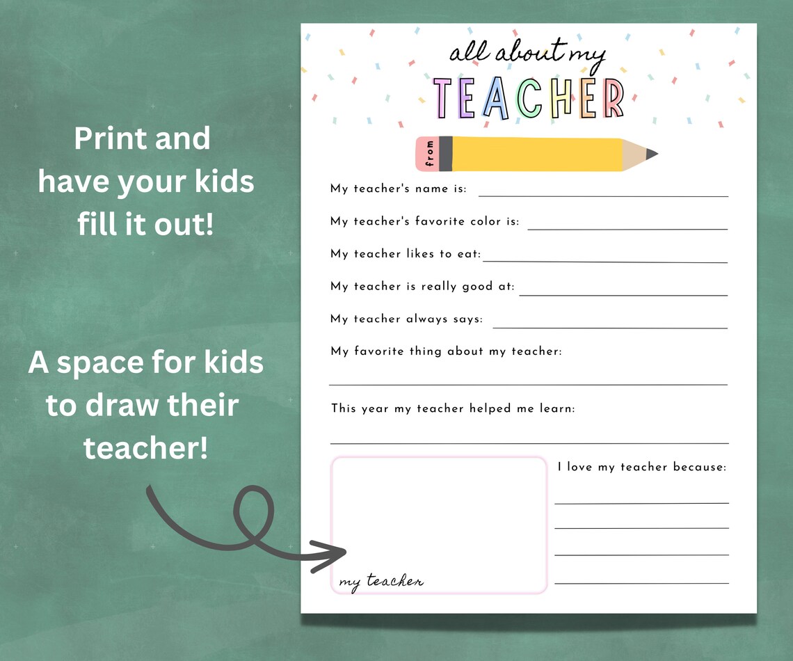Teacher Appreciation Week All About My Teacher Questionnaire - Etsy