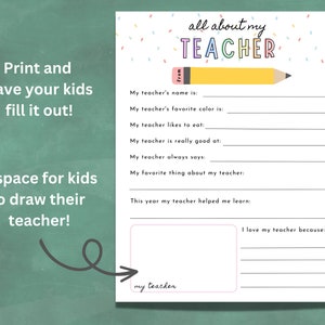 Teacher Appreciation Week All About My Teacher Questionnaire ...