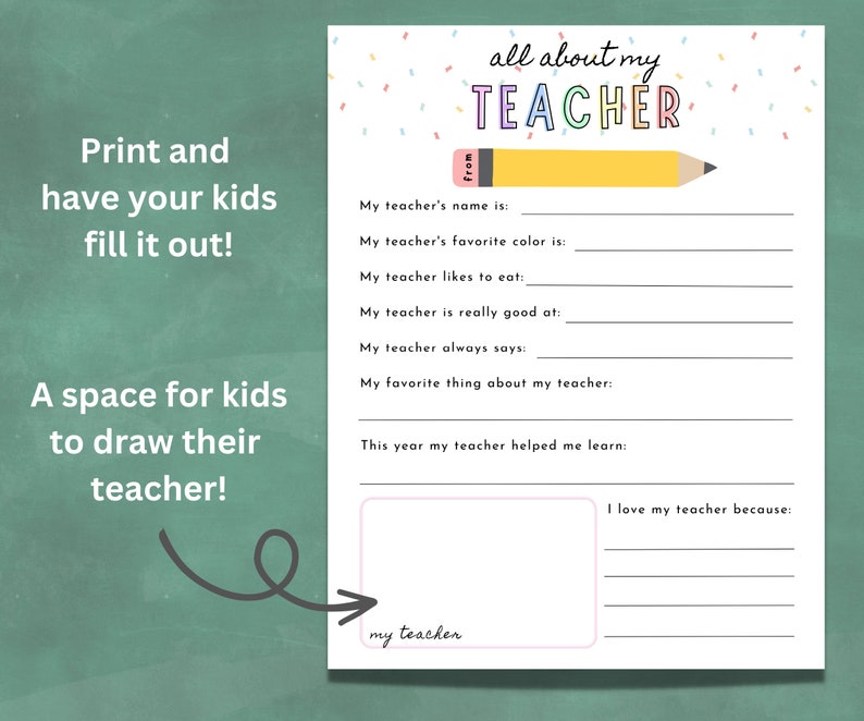 Teacher Appreciation Week All About My Teacher Questionnaire - Etsy