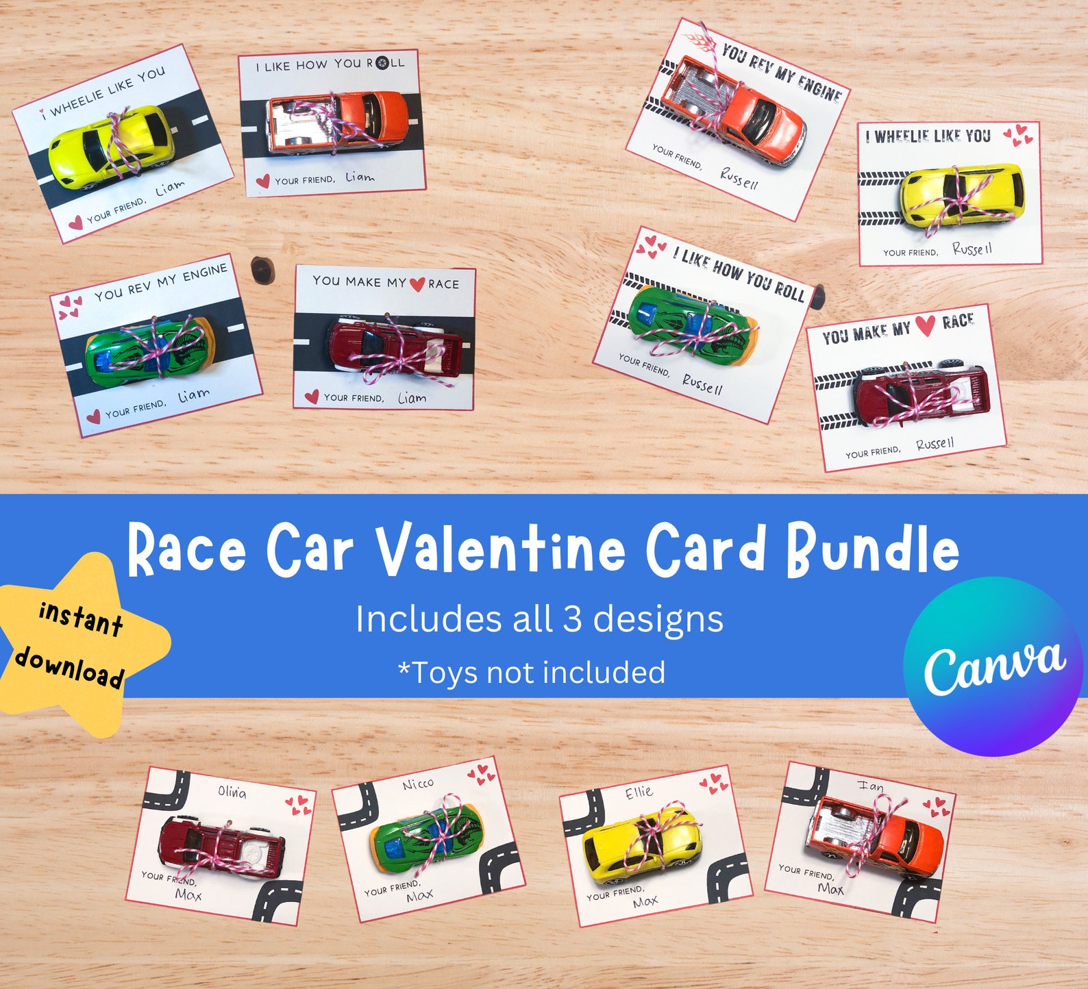 Printable Car Classroom Valentines Cards Boy Valentines Race Car ...