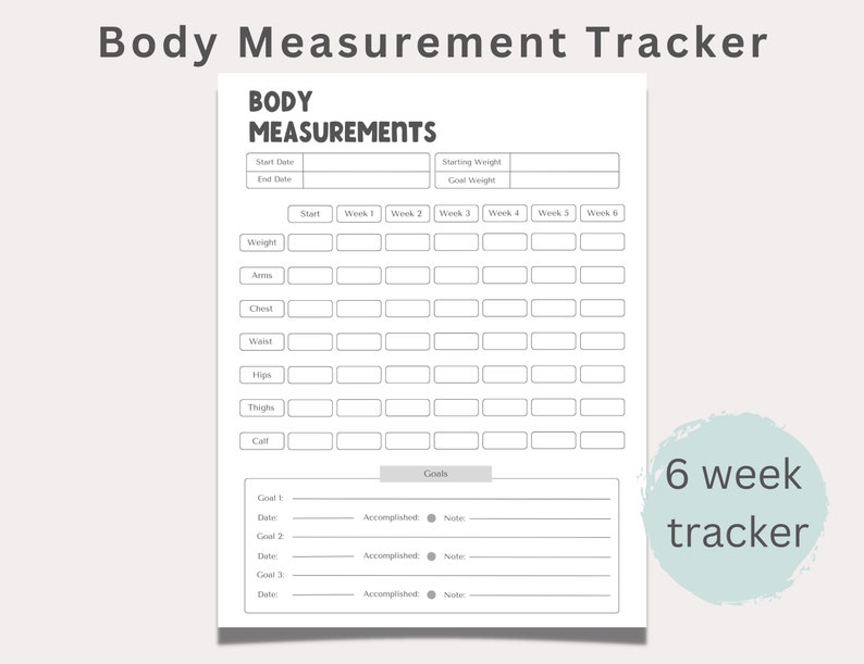 Body Measurement Tracker Printable for Women and Men Weight Loss ...