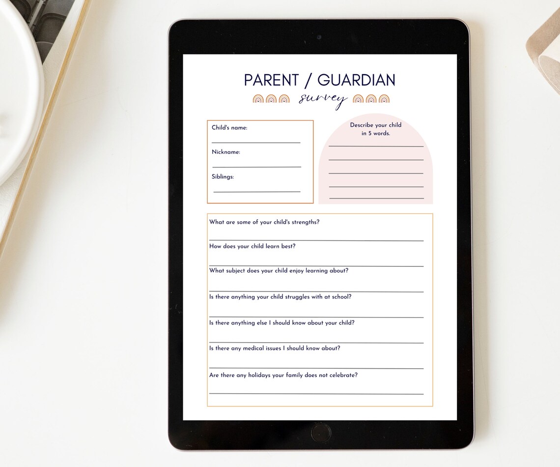 Back to School Parent Survey Getting to Know Your Child Questionnaire ...