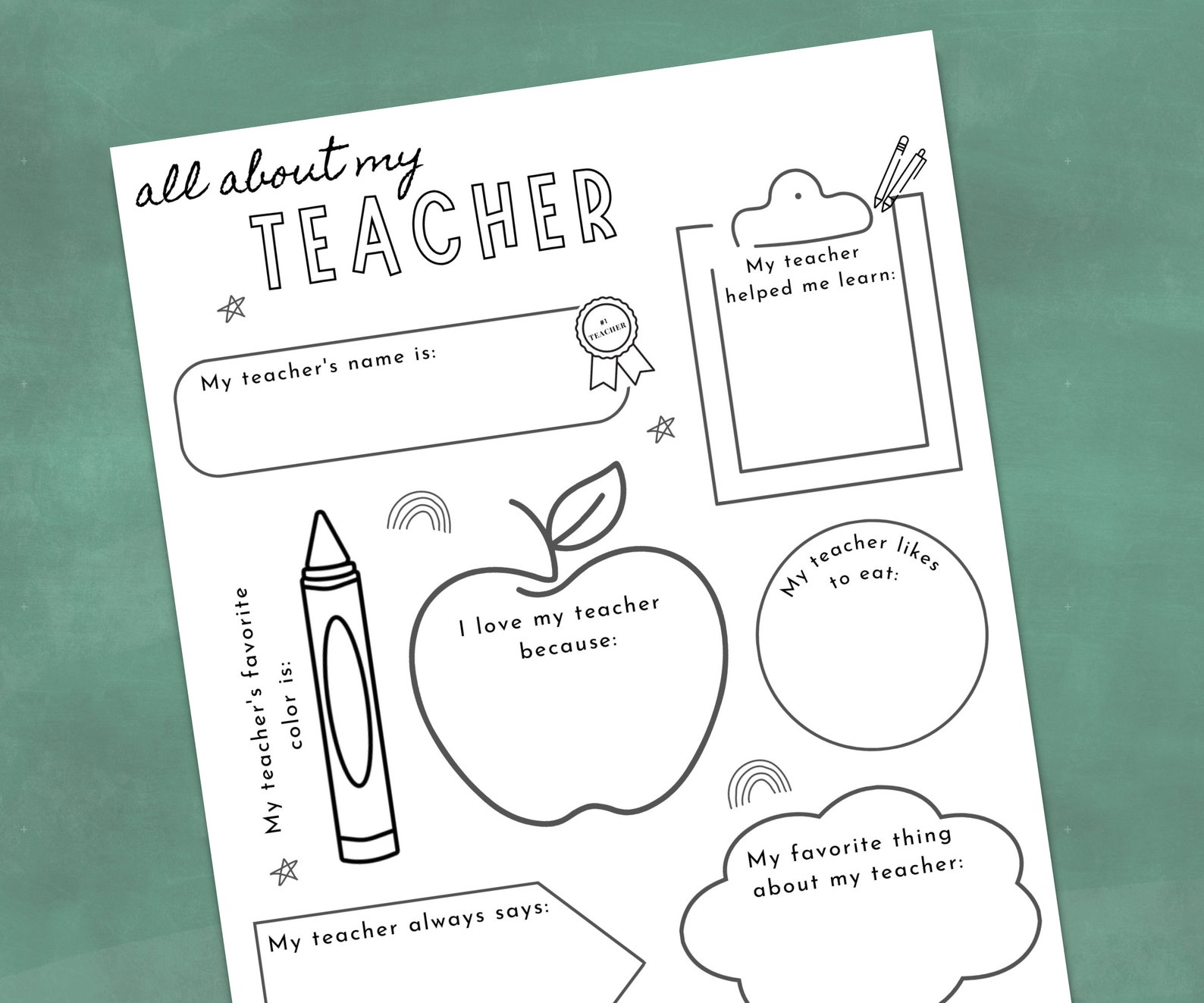 Teacher Appreciation Week All About My Teacher Questionnaire ...