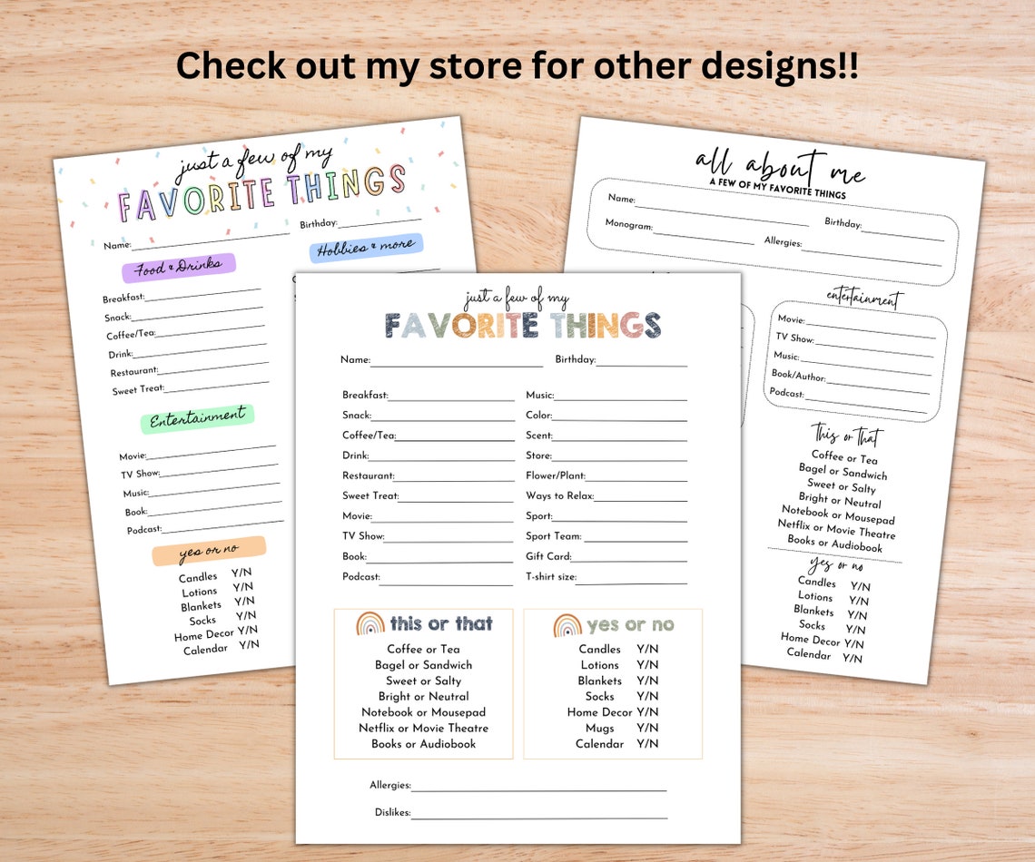 Favorites Survey | Just a Few of My Favorite Things | Co-worker ...