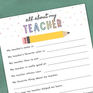 Teacher Appreciation Week All About My Teacher Questionnaire ...