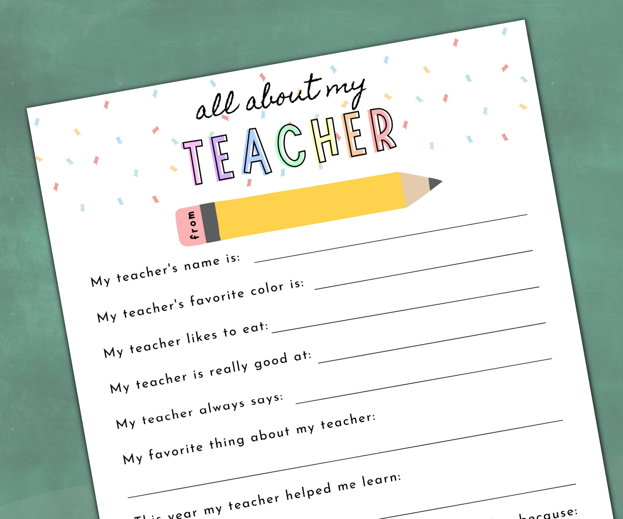 Teacher Appreciation Week All About My Teacher Questionnaire Printable ...