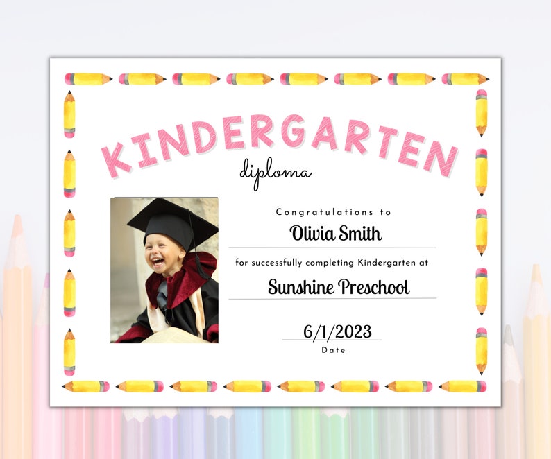 Printable Kindergarten Graduation Diploma Kinder Certificate - Etsy