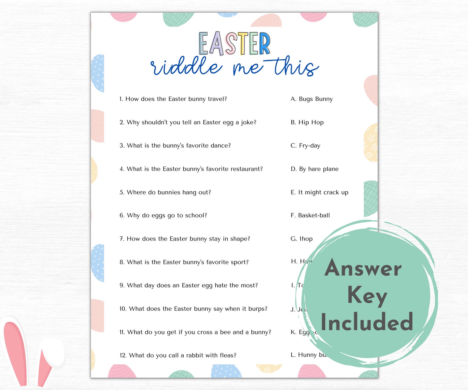 Printable Easter Riddle Me This Game Family Game Night Easter ...