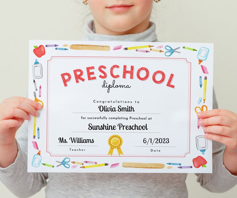 Printable Preschool Graduation Diploma | Preschool Certificate Editable ...