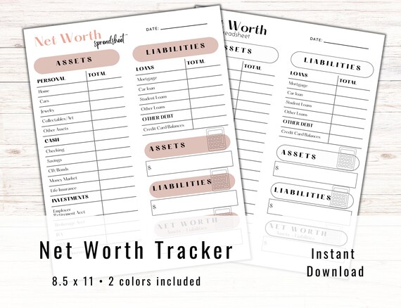 Net Worth Tracker Printable Net Worth Annual Worksheet - Etsy