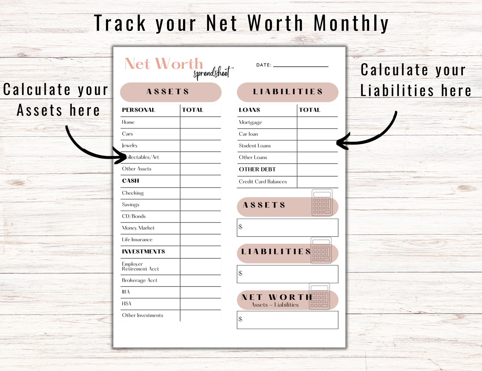 Net Worth Tracker Printable Net Worth Annual Worksheet - Etsy