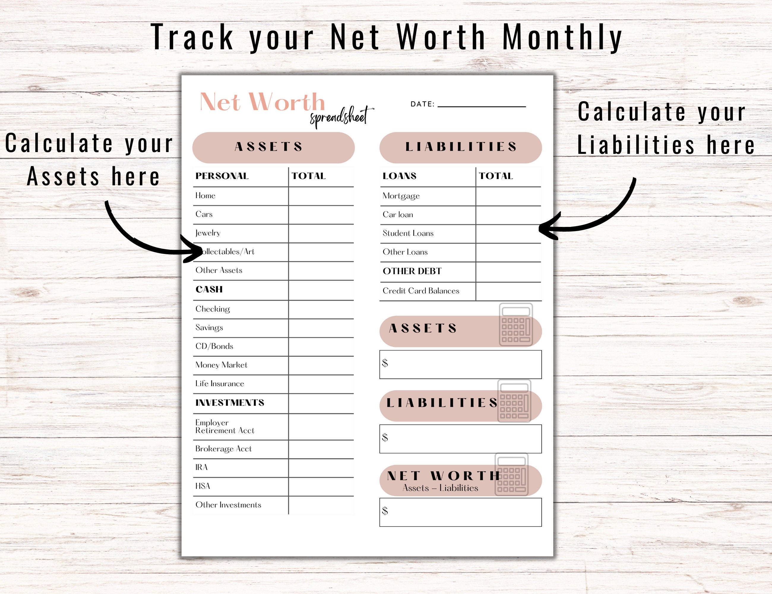 Net Worth Tracker Printable Net Worth Annual Worksheet - Etsy